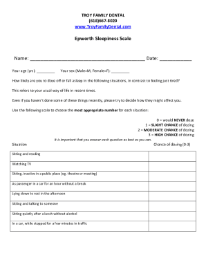 Fillable Online Epworth Sleepiness Scale Name Fax Email Print - pdfFiller