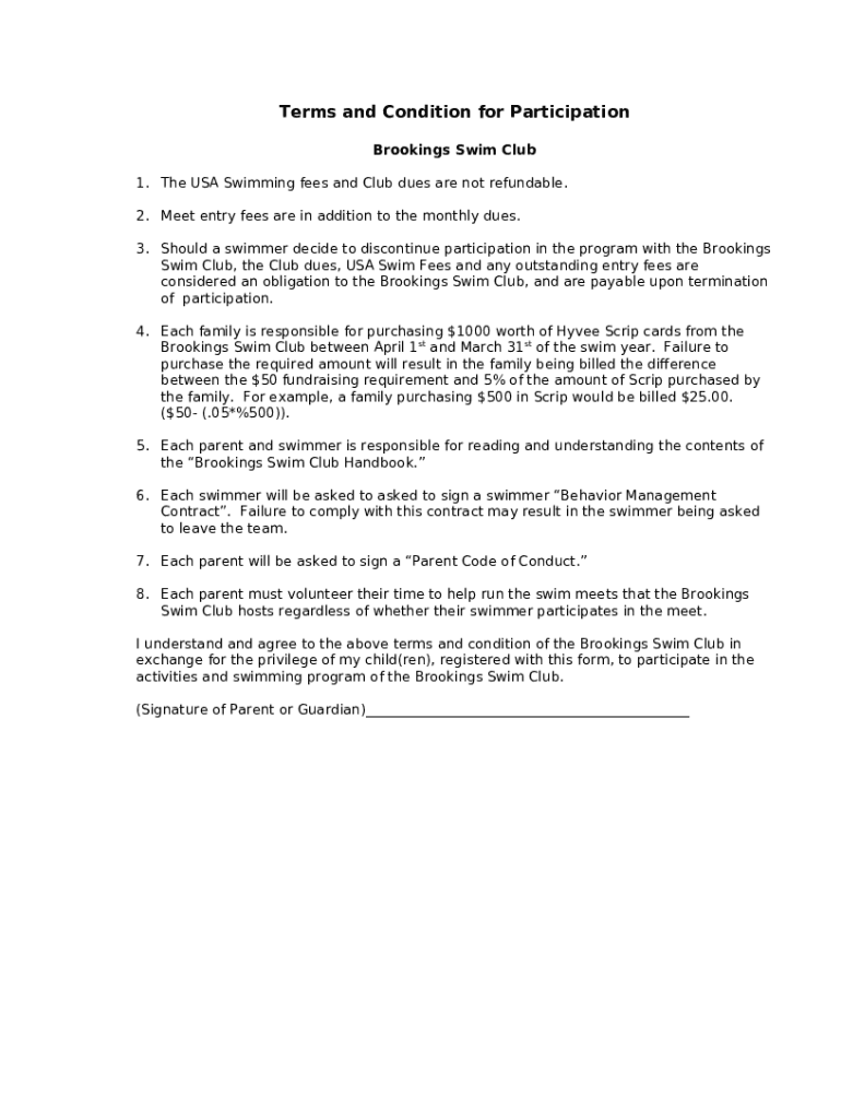 Terms and Conditions for Participation Contract Doc Template | pdfFiller