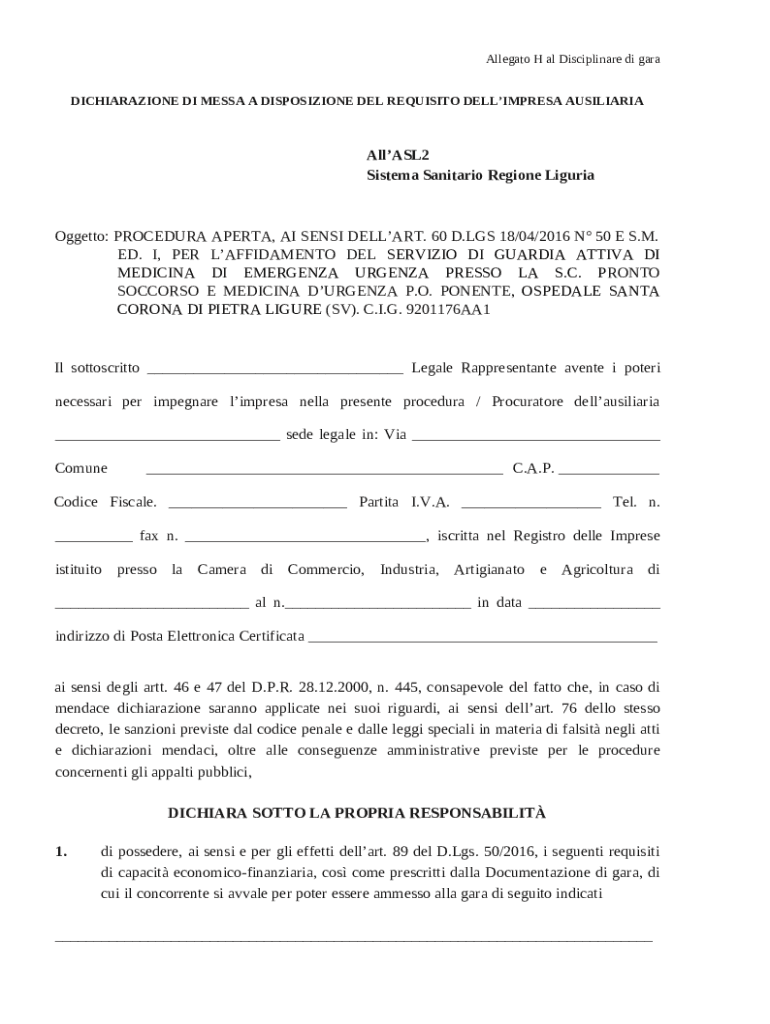 disciplinare di gara in pdf Doc Template | pdfFiller