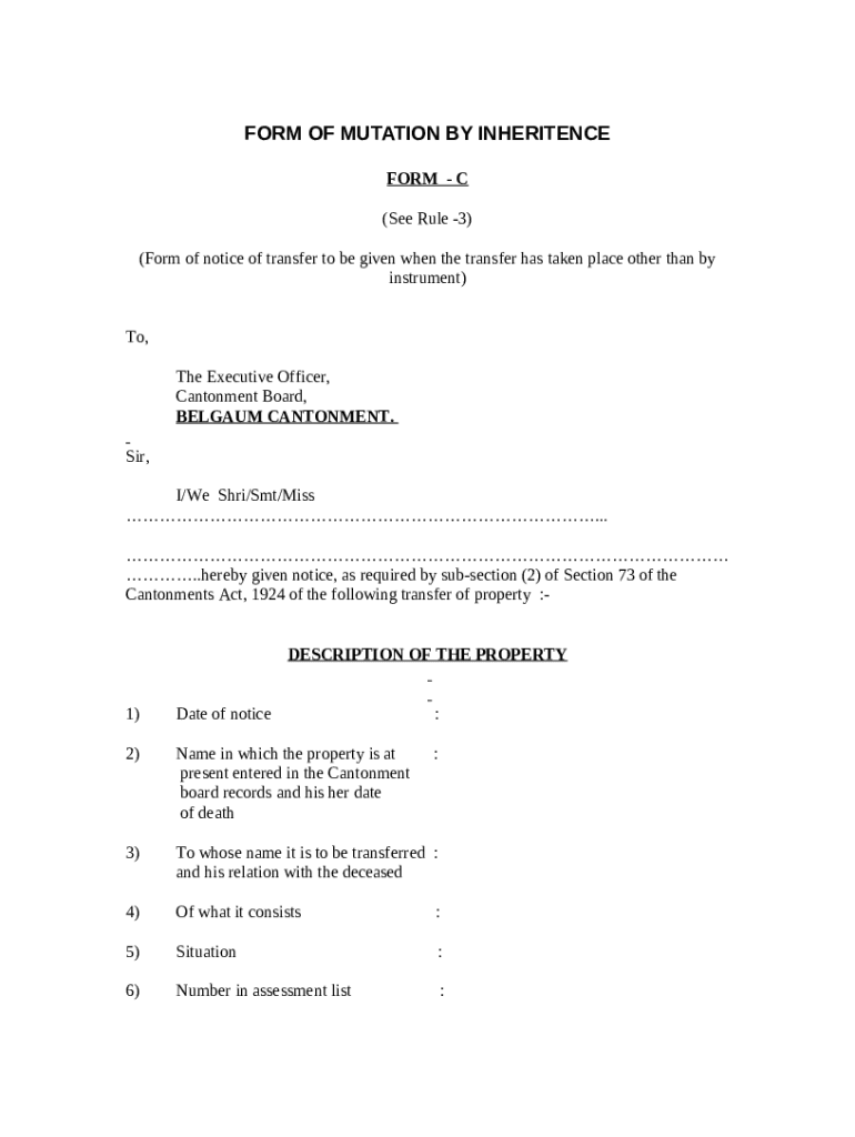 OF MUTATION BY INHERITENCE Doc Template | pdfFiller