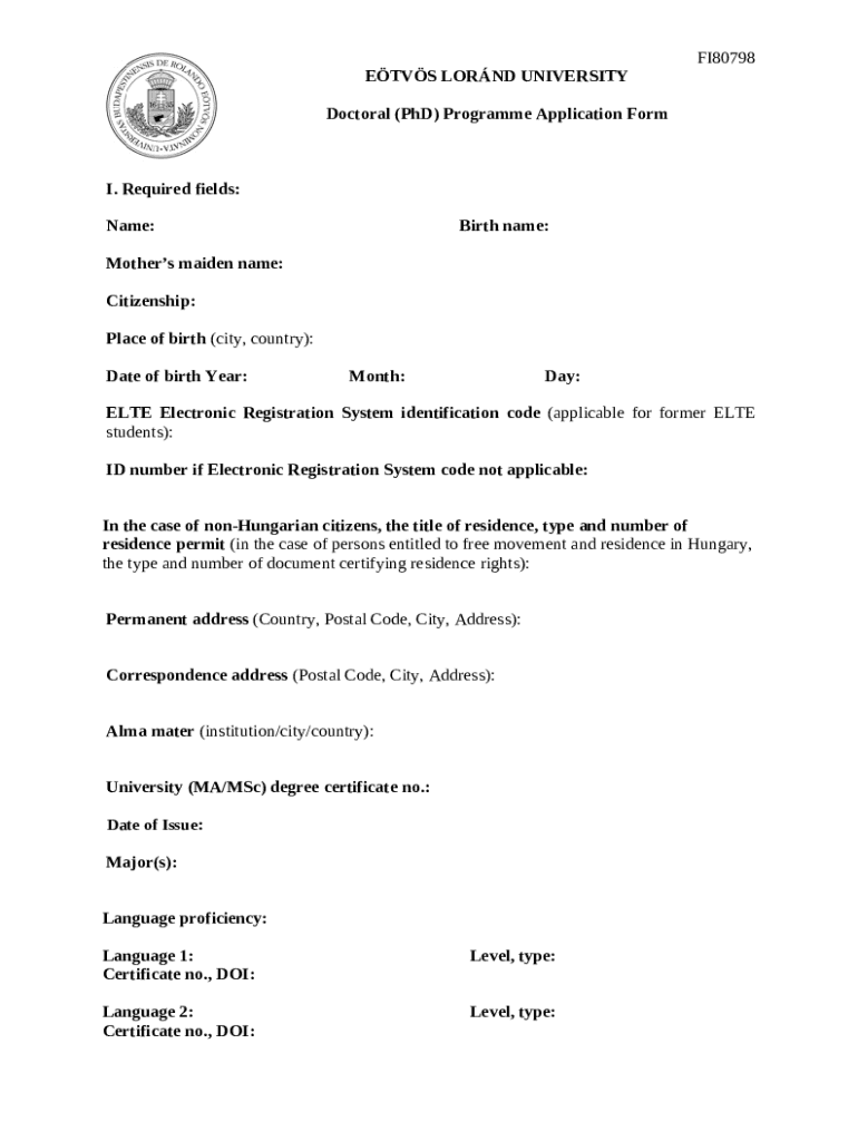 Doctoral Programme application . ... Doc Template | pdfFiller