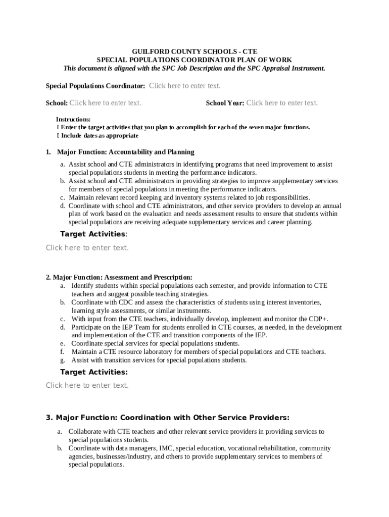 CTE Special Populations / Work-Based Learning Coordinator Doc Template | pdfFiller