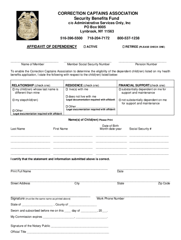 Fillable Online AFFIDAVIT OF DEPENDENCY.doc Fax Email Print - pdfFiller