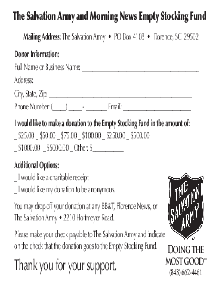 Fillable Online The Salvation Army And Morning News Empty Stocking Fund Fax Email Print Pdffiller 