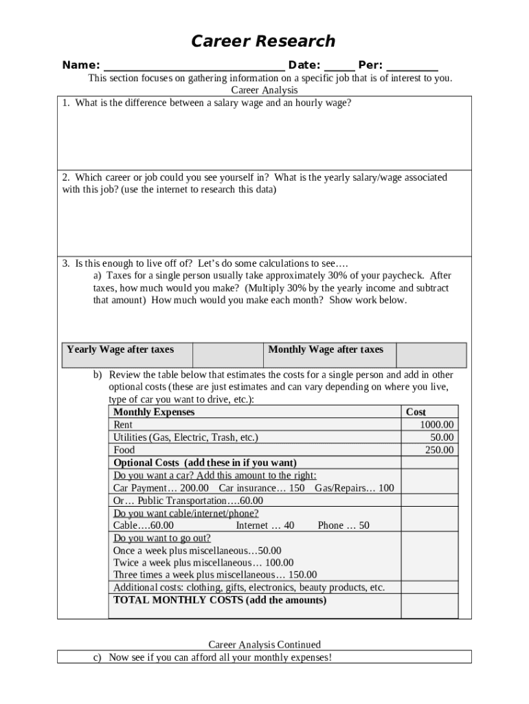 Section B: Career Research Doc Template | pdfFiller