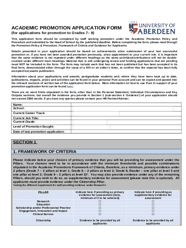 ACADEMIC PROMOTION APPLICATION - (for applications for promotion to ...