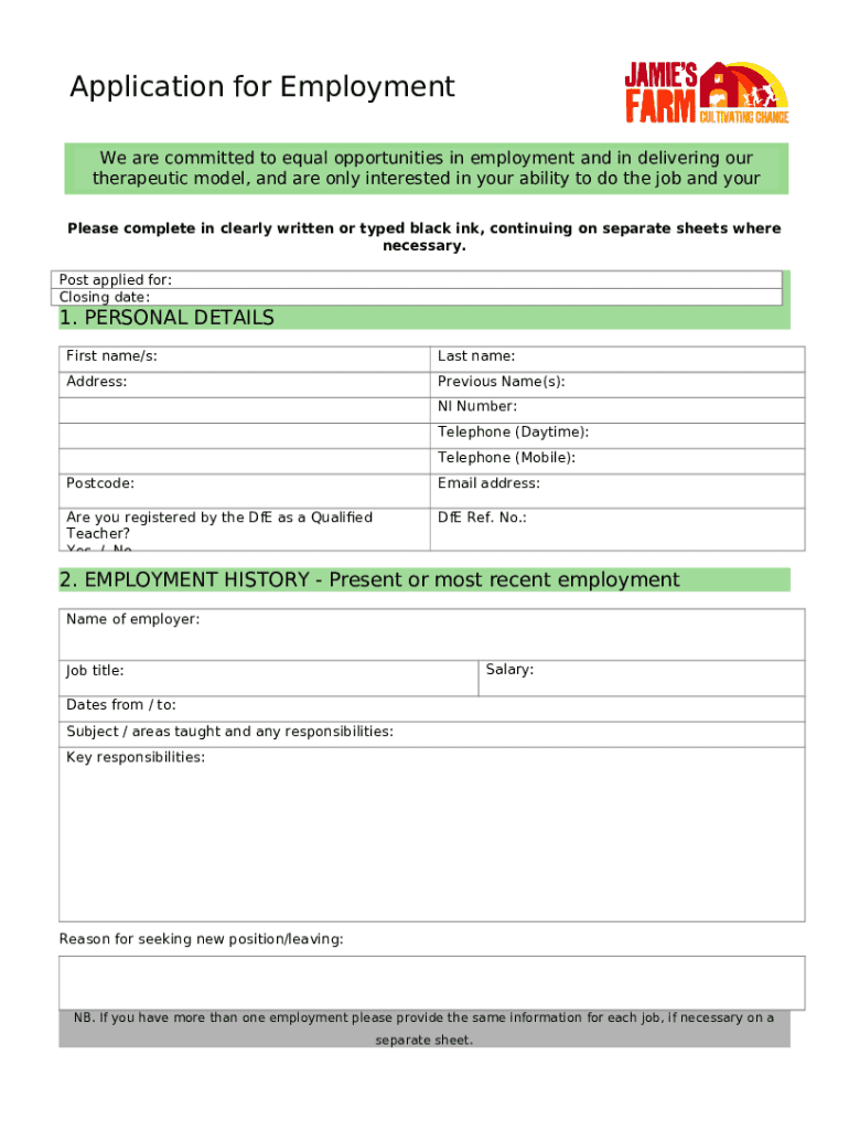 Application for Employment Education Support Staff Doc Template | pdfFiller