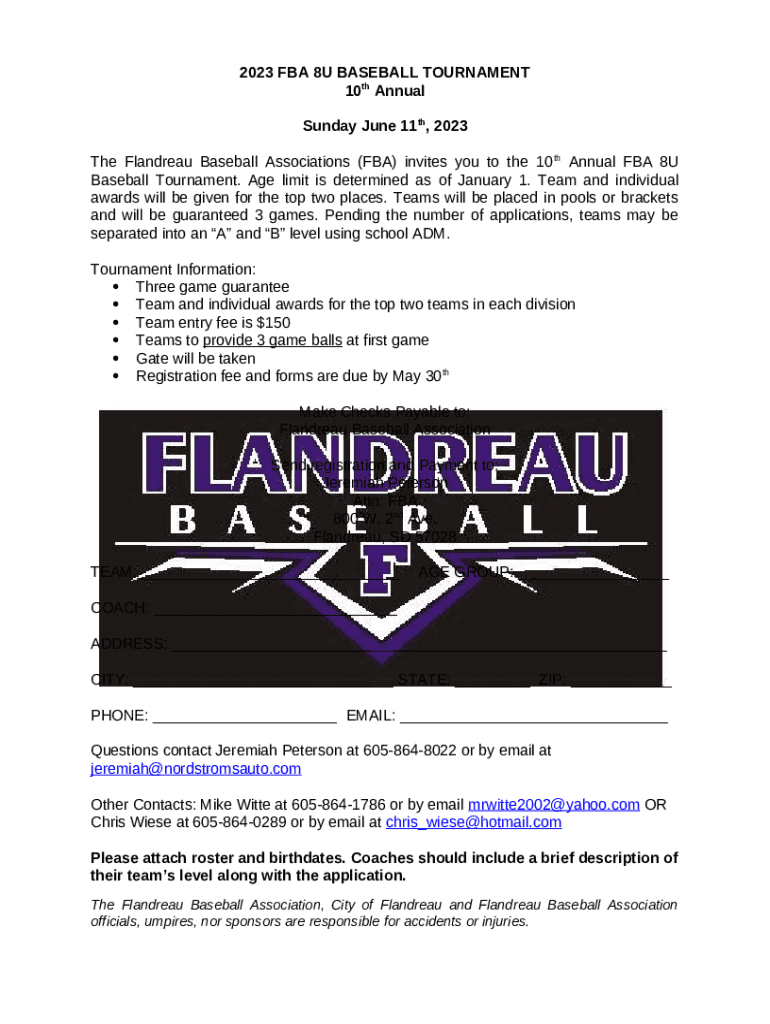 2023-FBA-Tournament-Registration--8U. ... Doc Template | pdfFiller