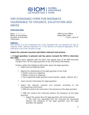 IOM USER GUIDE: SCREENING FOR VICTIMS OF ... Doc Template | pdfFiller