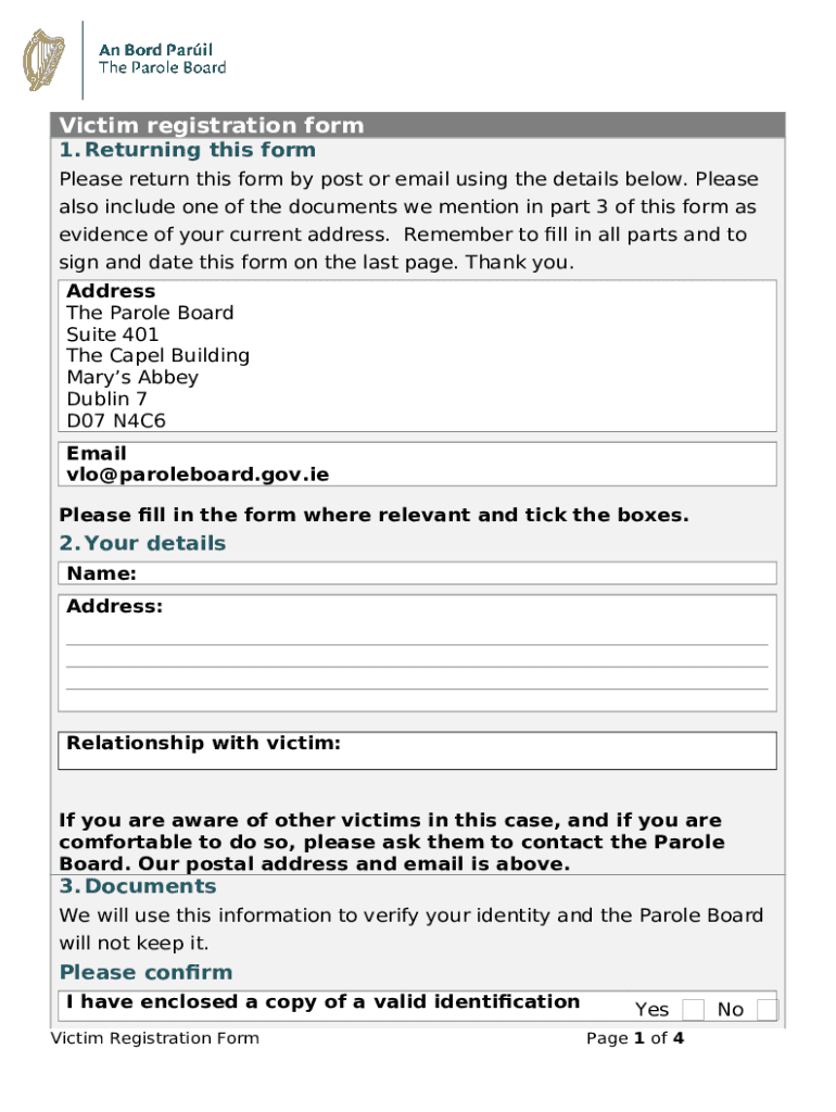 CRIME VICTIM REGISTRATION Doc Template | pdfFiller