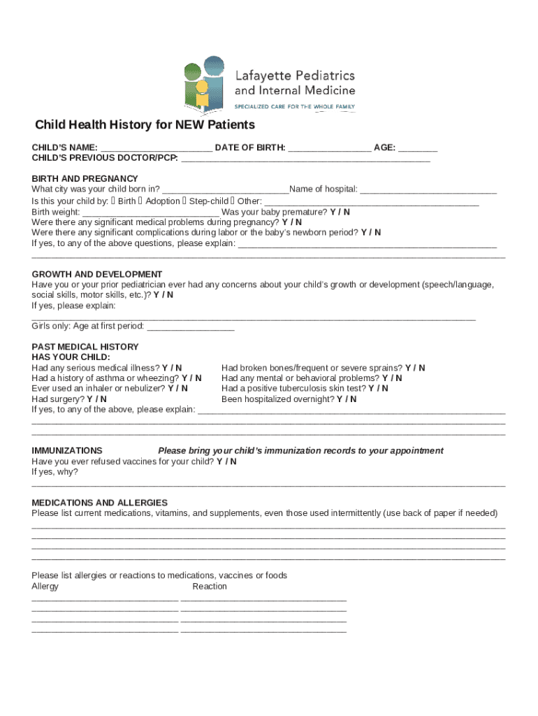 children's medical group, pa - pediatric health history Doc Template ...