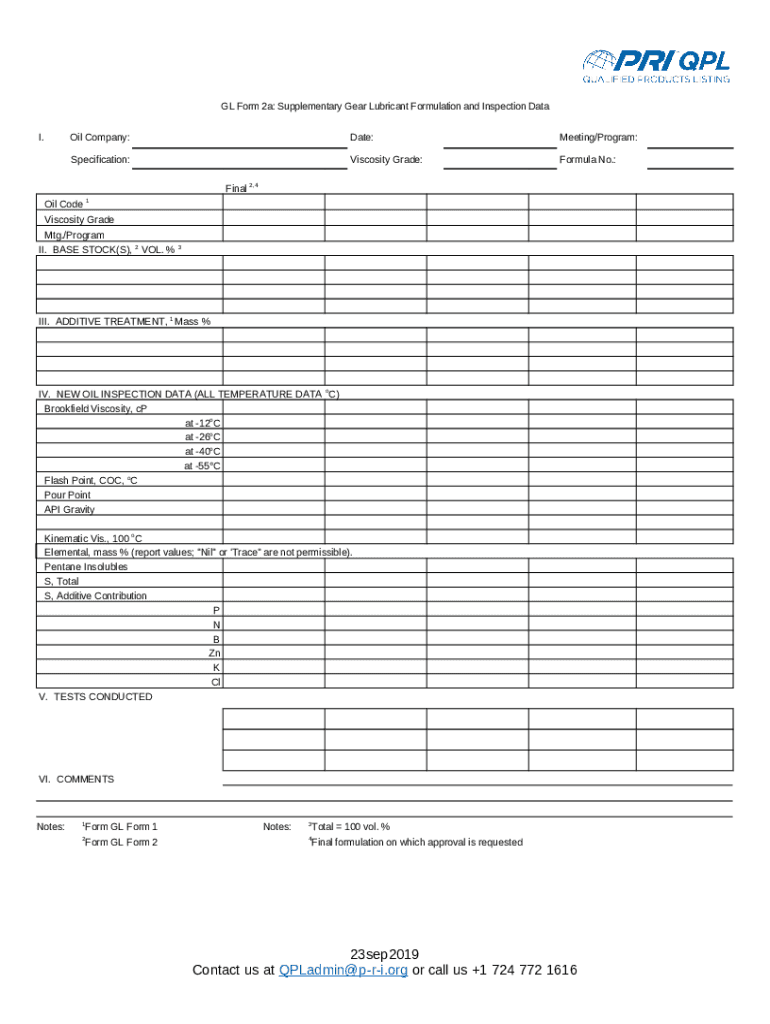 GL 2a: Supplementary Gear Lubricant ulation ... Doc Template | pdfFiller