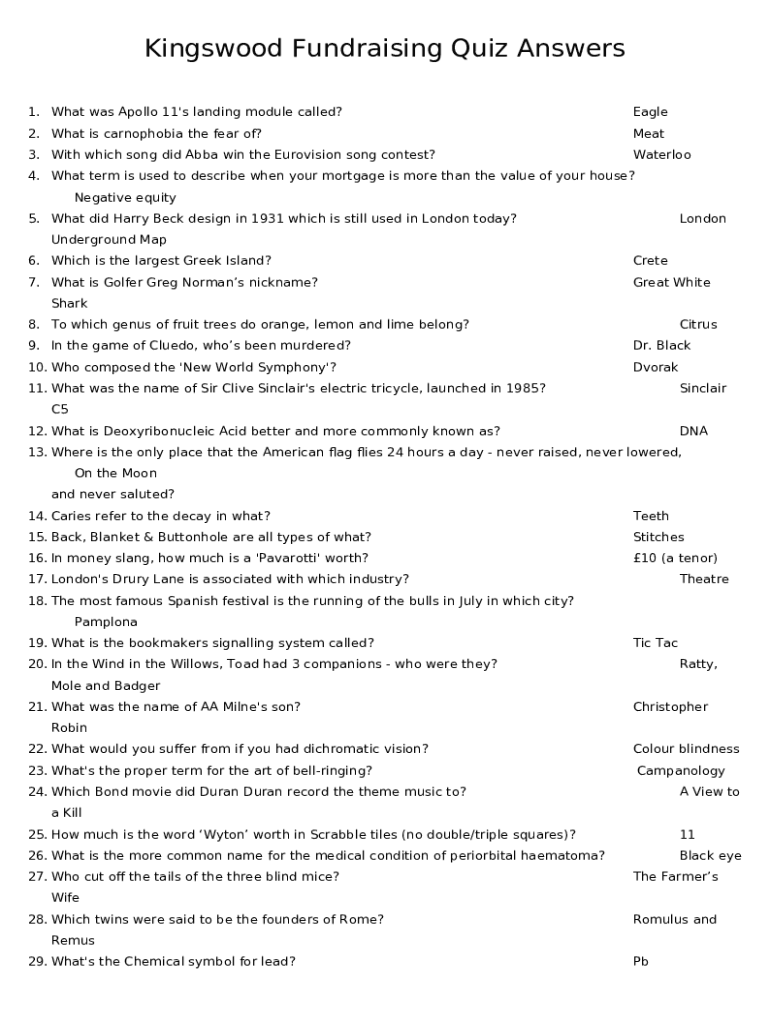 Kingswood Fundraising Quiz Answers - wytonprimaryschool org Doc ...