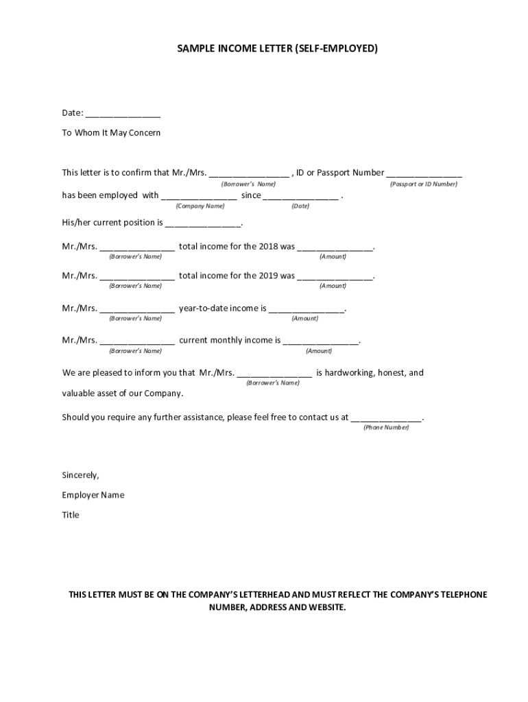 Fillable Online Self-Employment Declaration Letter Template Fax Email ...