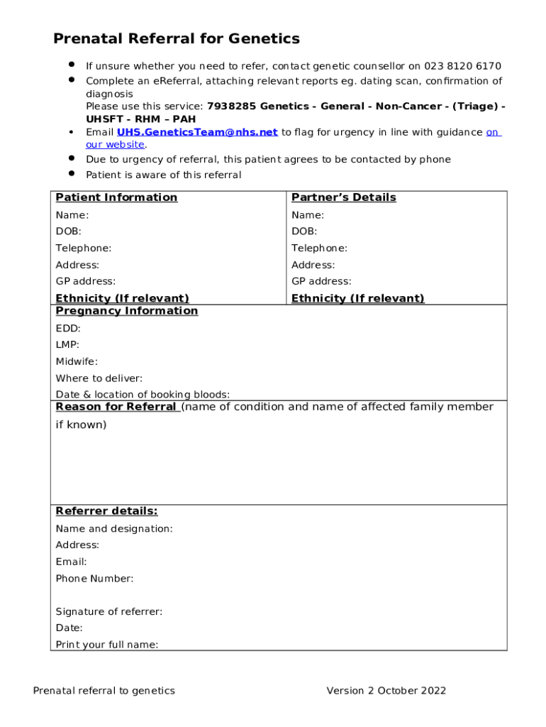 Prenatal-Referral- Doc Template | pdfFiller
