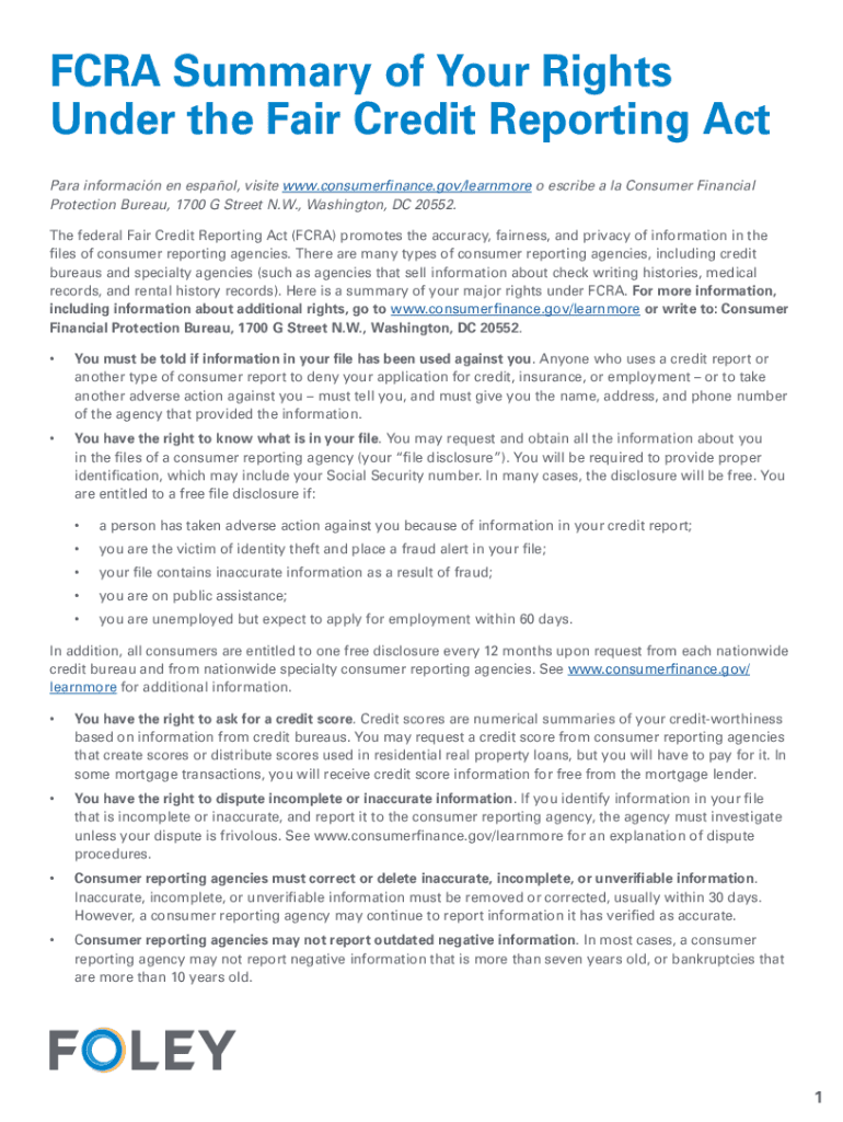 Fillable Online Consumers: A Summary of Your Rights Under the FCRA Fax ...