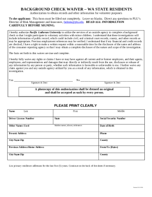 BACKGROUND CHECK WAIVER - WA STATE RESIDENTS Doc Template | pdfFiller