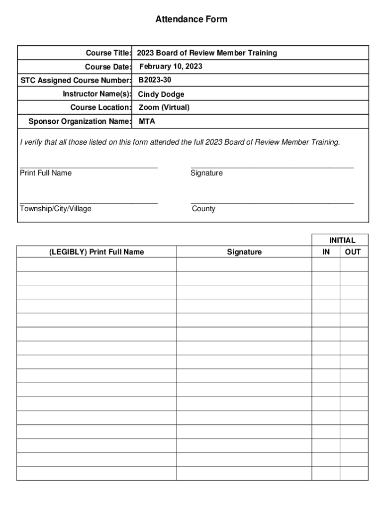 Fillable Online Assessor Continuing Education Sign-In Sheet Fax Email ...