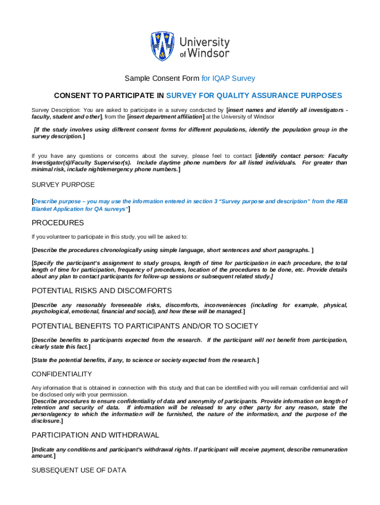 Sample Consent for IQAP Survey Doc Template | pdfFiller