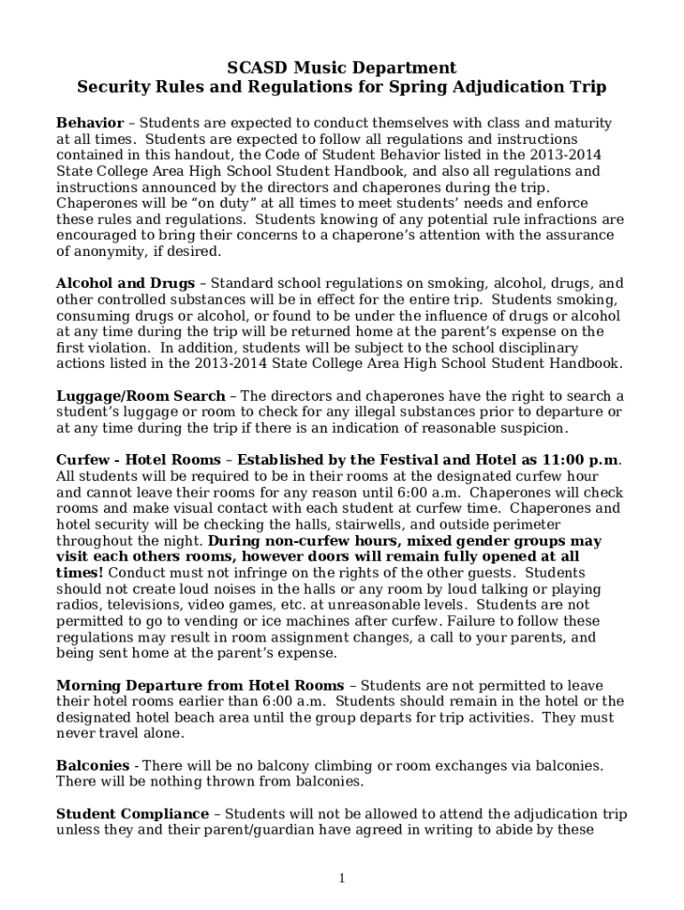 SCASD Music Department Security Rules and Regulations ... Doc Template ...