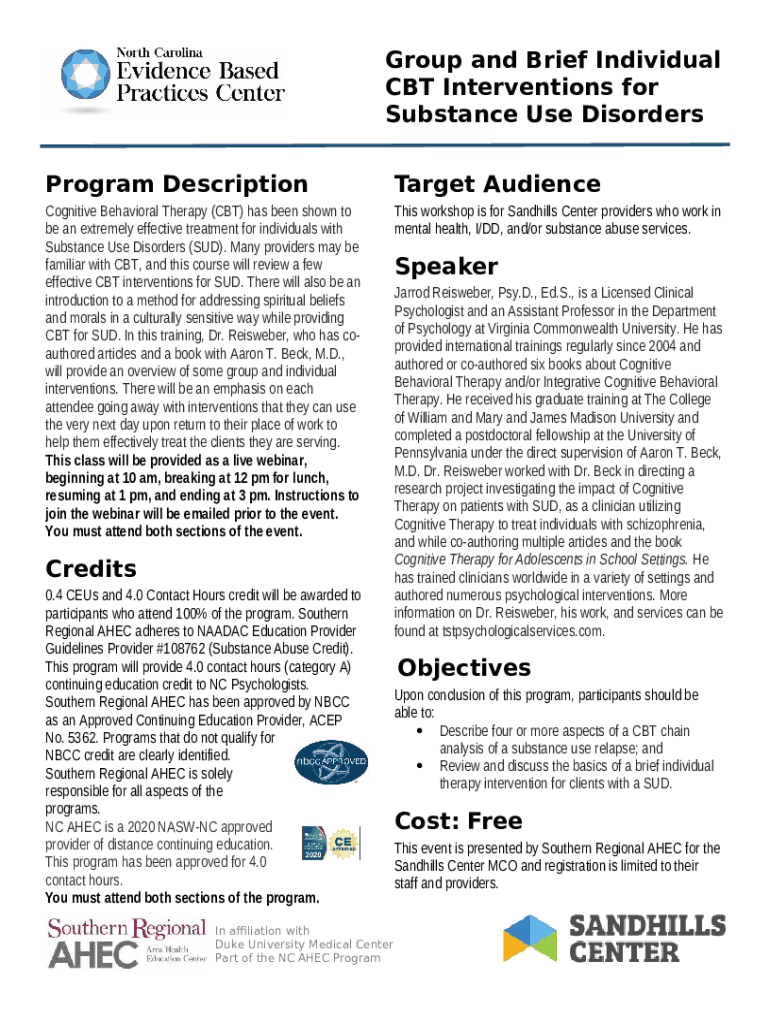 Group and Brief Individual CBT Interventions for Substance ... Doc Template | pdfFiller
