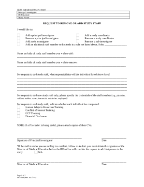 IRB Request To Remove Or Add Study Staff Doc Template | pdfFiller