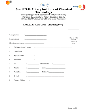 APPLICATION (Teaching Post) Doc Template | pdfFiller