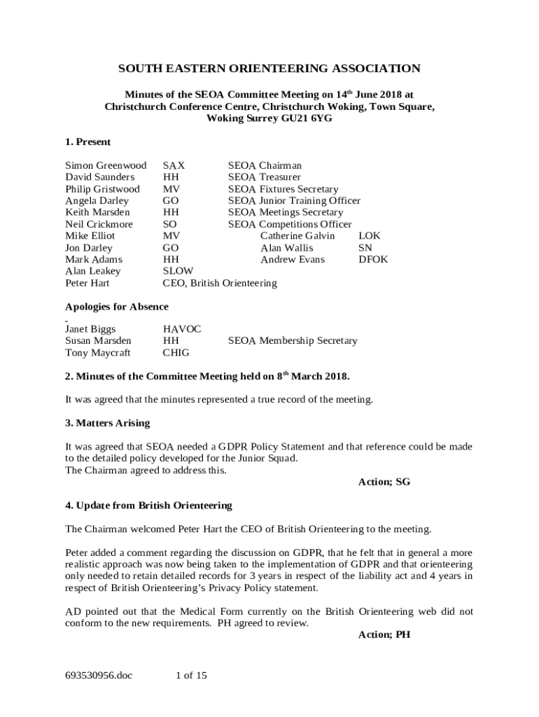 SOUTH EASTERN ORIENTEERING ASSOCIATION Doc Template | pdfFiller