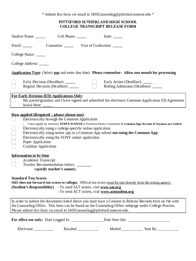 Counseling / Transcript Release s - Current Students Doc Template ...