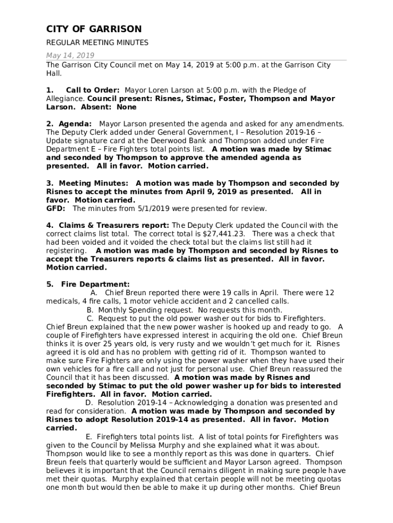 City of Garrison North Dakota: Home Doc Template | pdfFiller