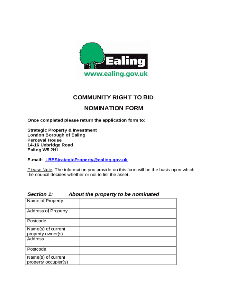 Nominate an asset of community value Doc Template | pdfFiller