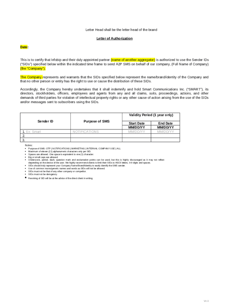 Smart Local Aggregator Client LOA Doc Template | pdfFiller