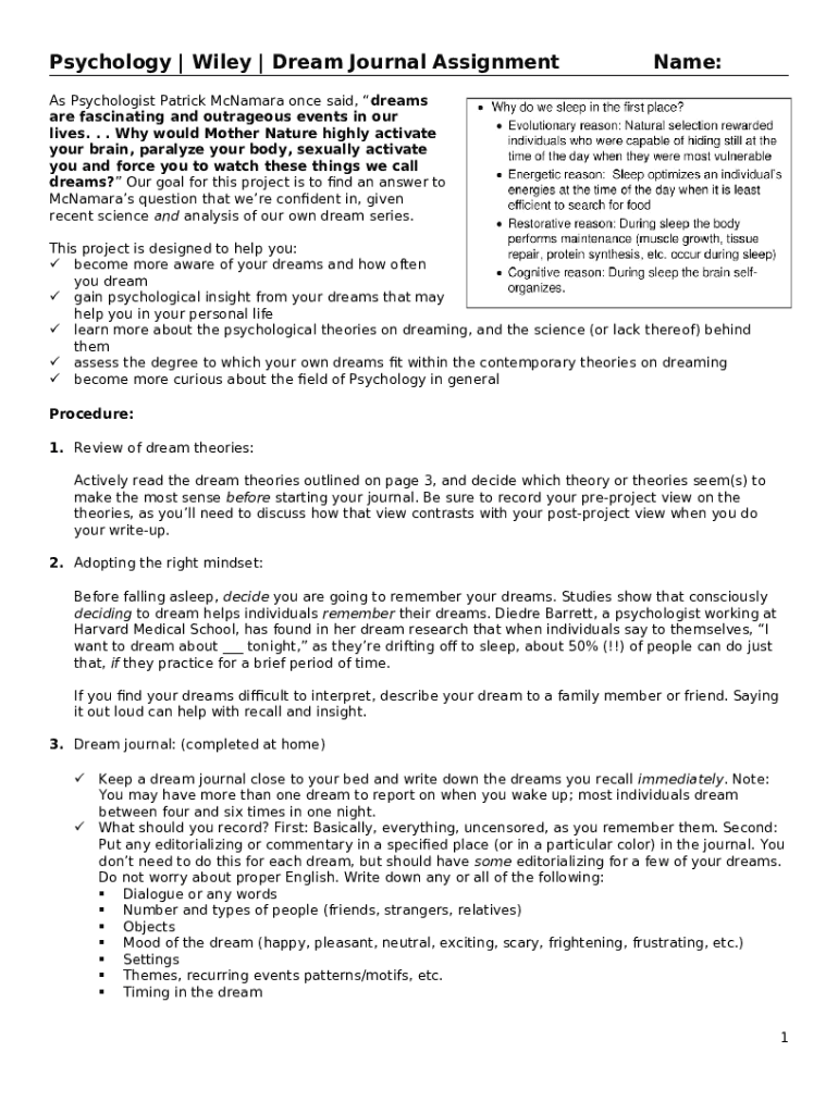 Overview of McNamara's Evolutionary Psychology of Dreaming Doc Template ...