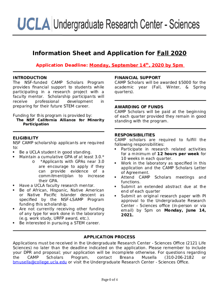 Ination Sheet and Application for Fall 2020 Doc Template | pdfFiller