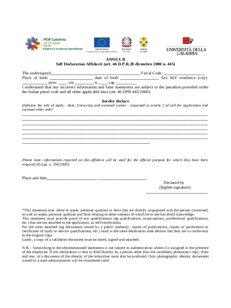 Self Declaration Affidavit (art Doc Template | pdfFiller