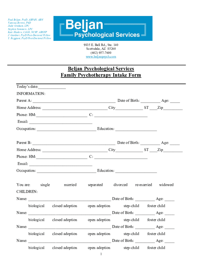Fillable Online Family Intake Forms Fax Email Print - pdfFiller