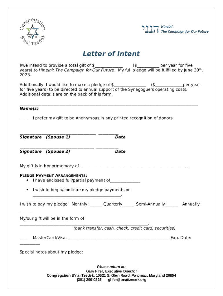 Donation - Temple Beth Sholom - ShulCloud Doc Template | pdfFiller