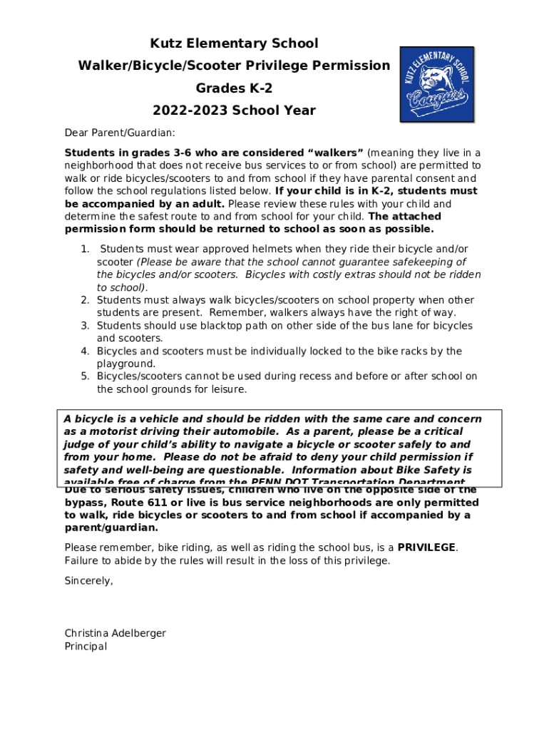 Kutz Elementary School Walker/Bicycle/Scooter Privilege ... Doc ...