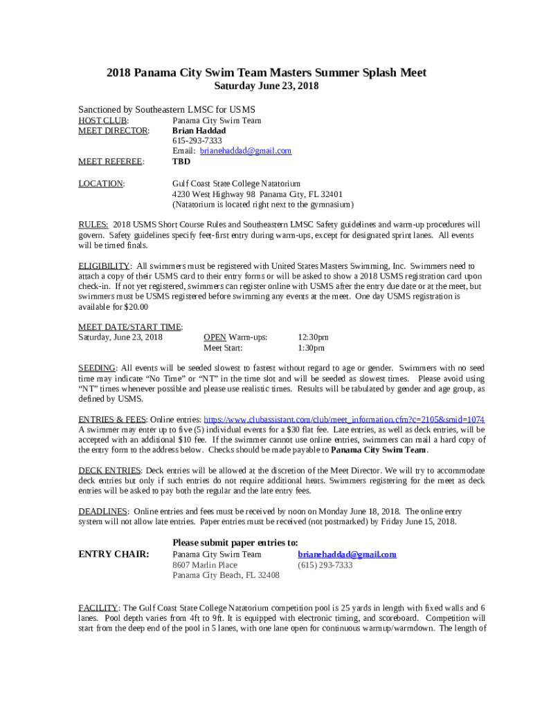 Panama City Swim Team Home Doc Template | pdfFiller