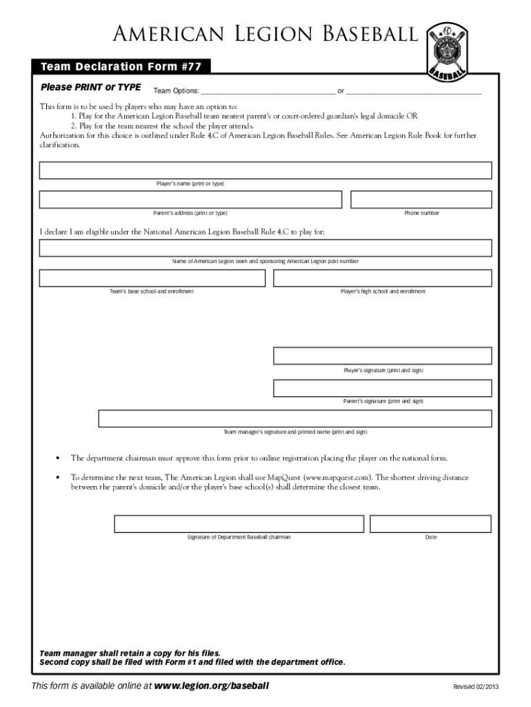 Fillable Online Fillable Online legion Team Declaration Form #77 - The ...