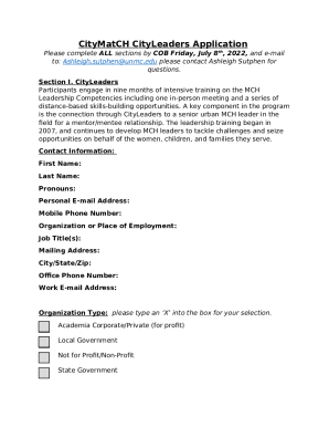 CityLeaders Cohort 15 Application Doc Template | pdfFiller