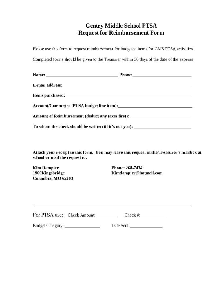Reimbursement Request - GMS PTSA Doc Template | pdfFiller