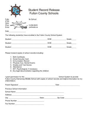 Fillable Online Student Record Release - Fulton County Pilots Fax Email Print - pdfFiller