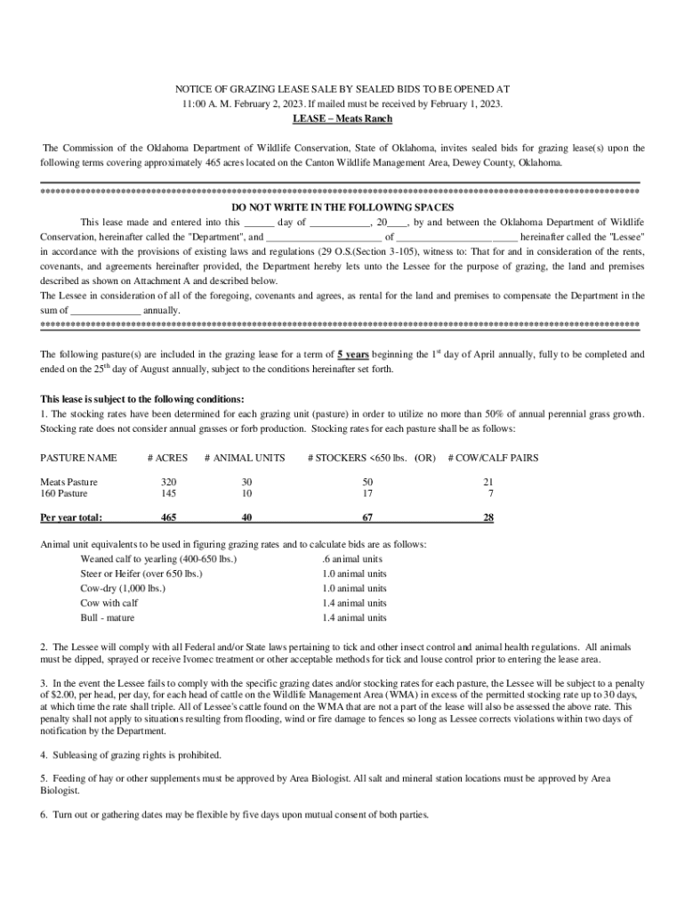Fillable Online Farm Pasture Bid Notice and Requirements Fax Email ...