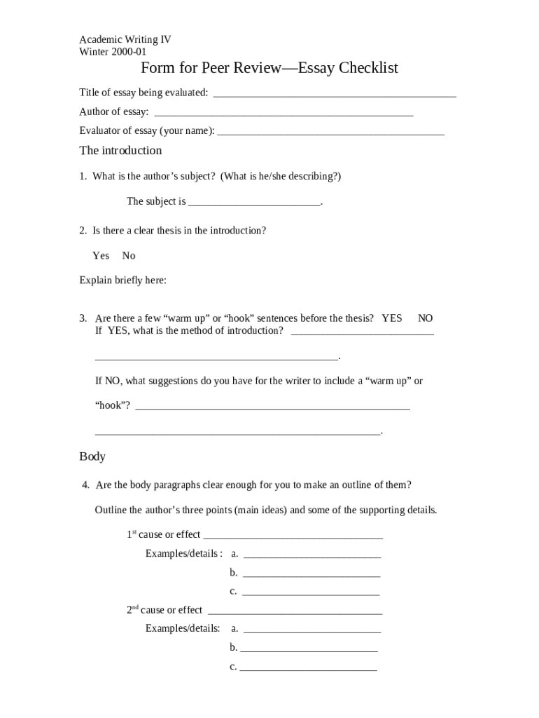 Checklist for a Thesis Statement - Excelsior OWL Doc Template | pdfFiller