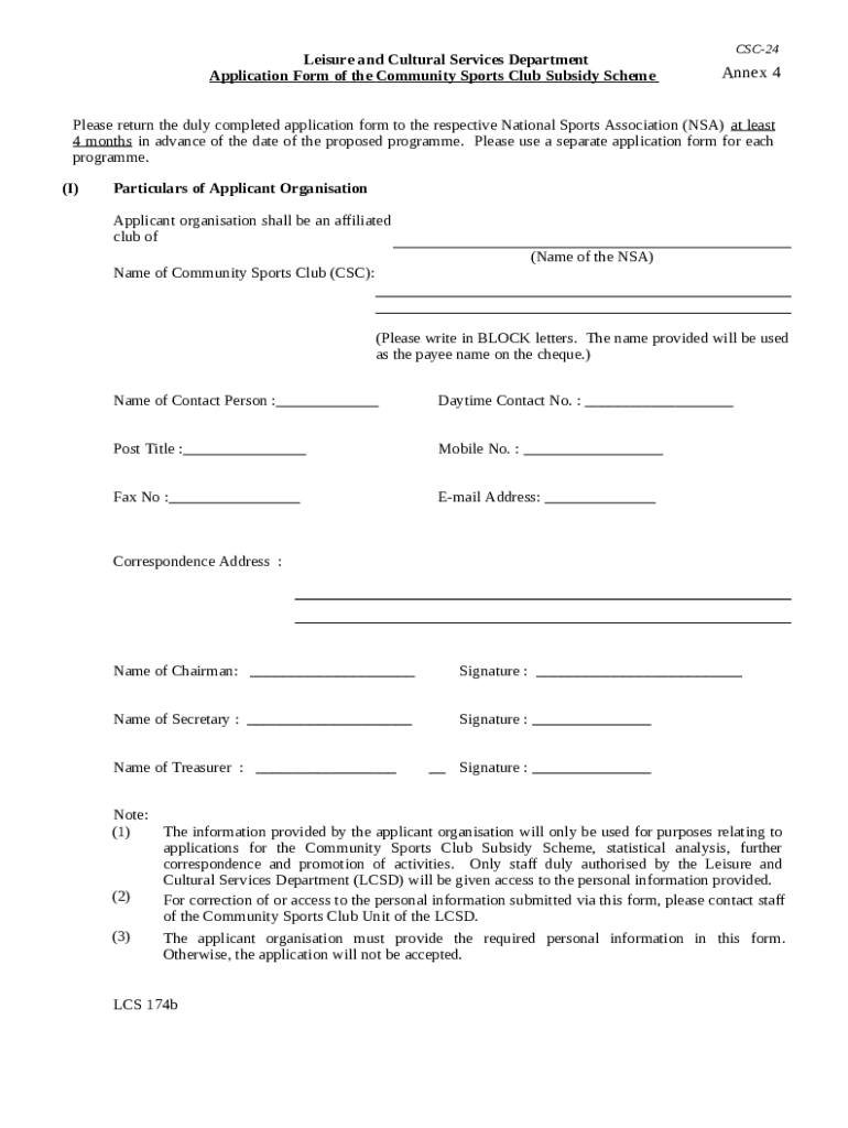 Community Sports Club Subsidy Scheme - Application ... Doc Template | pdfFiller