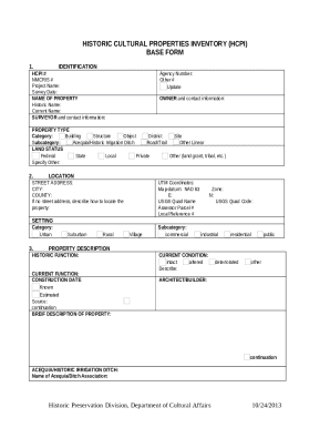 Historic Cultural Properties Inventory (HCPI) Base Doc Template | pdfFiller