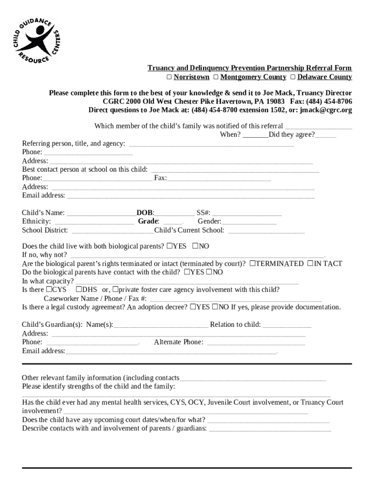 Truancy and Delinquency Prevention Partnership Ination Doc Template ...