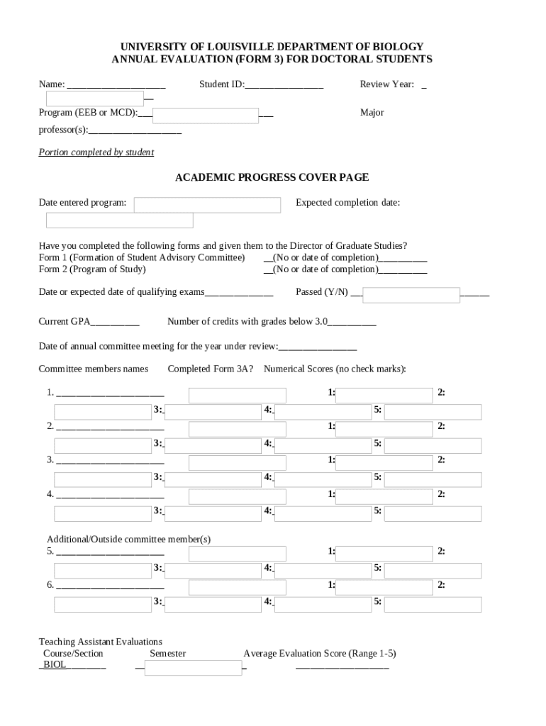 Annual Evaluation ( 3) for Doctoral Students Doc Template | pdfFiller