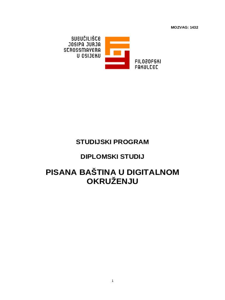 studijski program diplomski studij pisana batina ... Doc Template | pdfFiller
